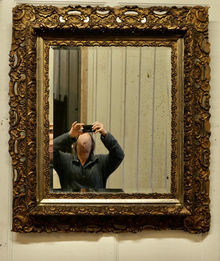 Large Early 19th Century Square Gilt Rococo Wall Mirror For Sale at 1stDibs