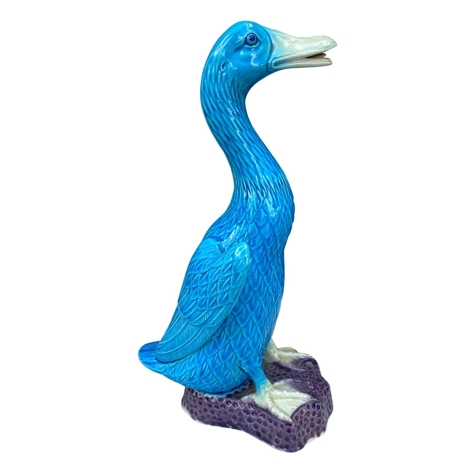 Large Early 20th Century Chinese Glazed Ceramic Blue Duck, Marked CHINA ...