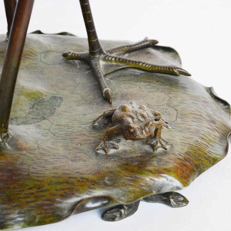 Large Early 20th Century Japanese Bronze Stork Sculpture, Unsigned ...