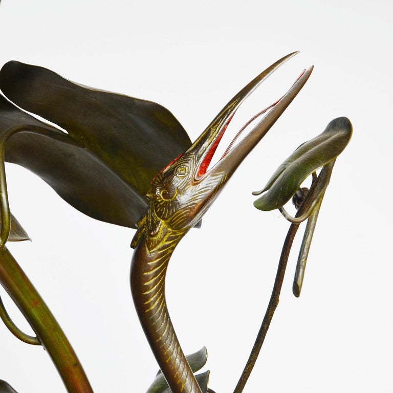 Large Early 20th Century Japanese Bronze Stork Sculpture, Unsigned ...