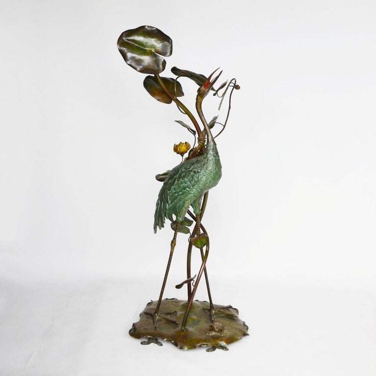 Large Early 20th Century Japanese Bronze Stork Sculpture, Unsigned ...