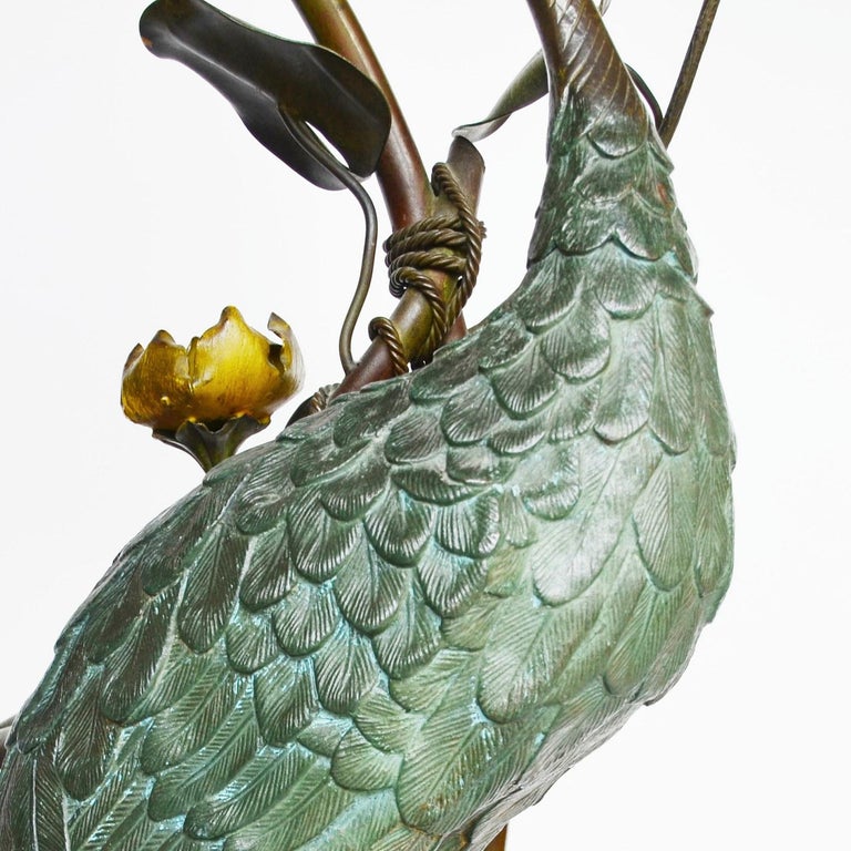 Large Early 20th Century Japanese Bronze Stork Sculpture, Unsigned ...