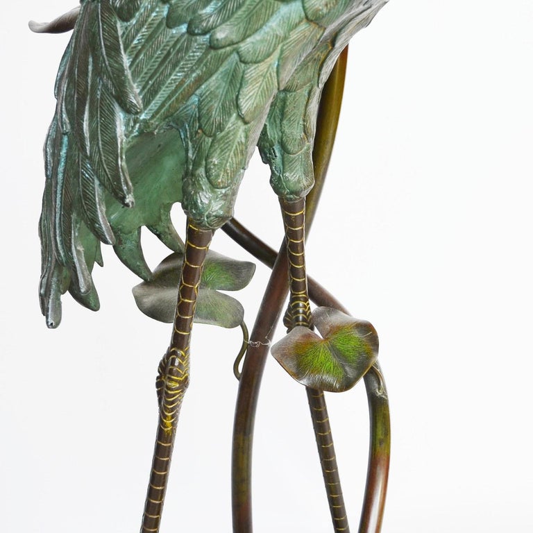 Large Early 20th Century Japanese Bronze Stork Sculpture, Unsigned ...