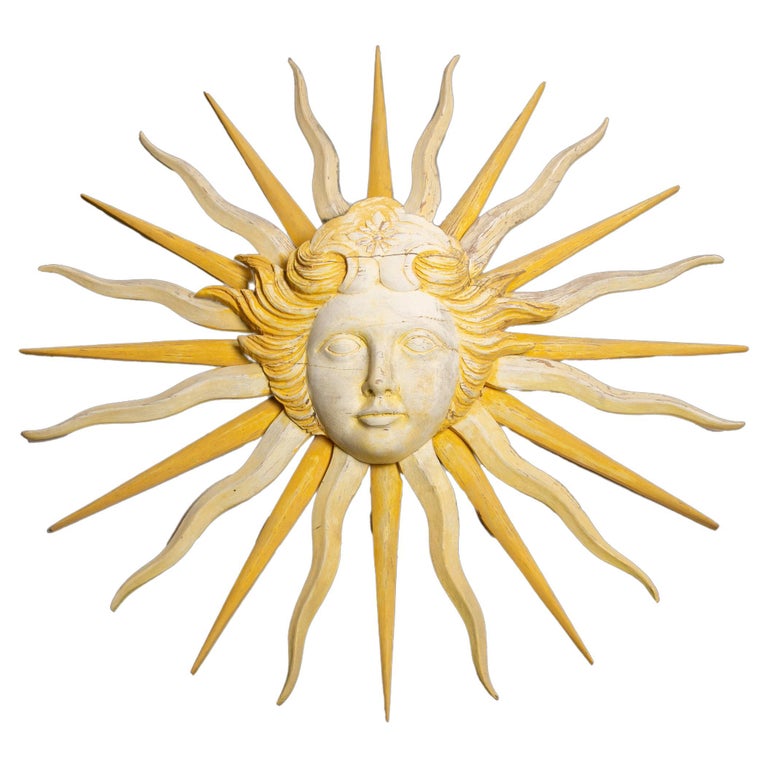 Large Early 20th Century Sun King Carved Wooden Emblem Sculpture For ...