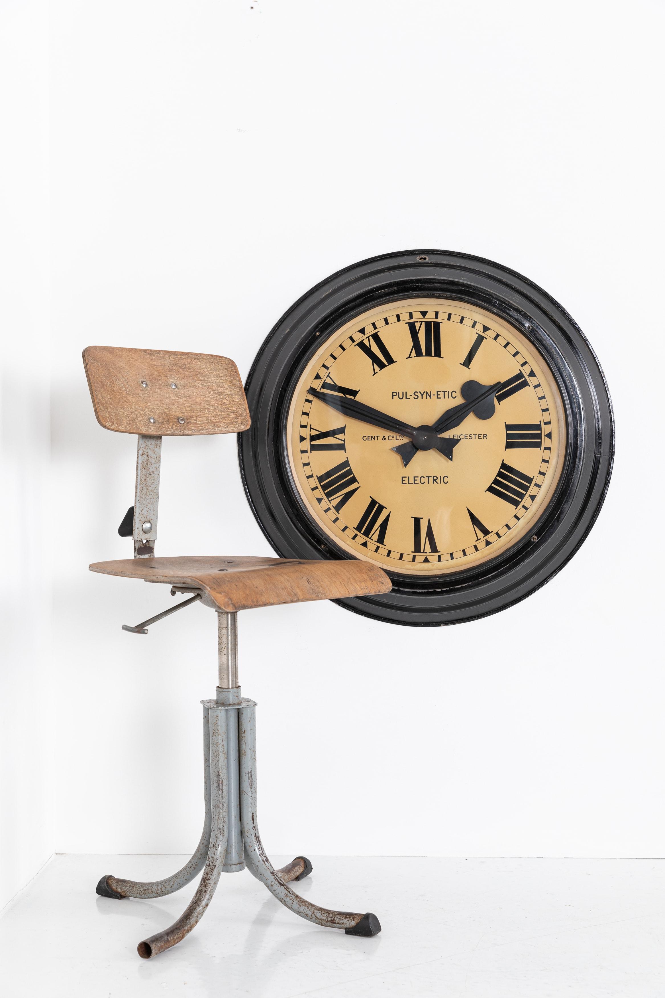 Large Early Antique Industrial Metal Gents of Leicester Wall Clock, c ...
