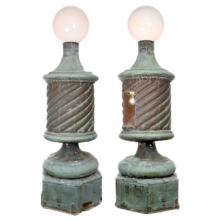 Large Early Architectural Verdigris Building Elements, Stair Lamps at ...