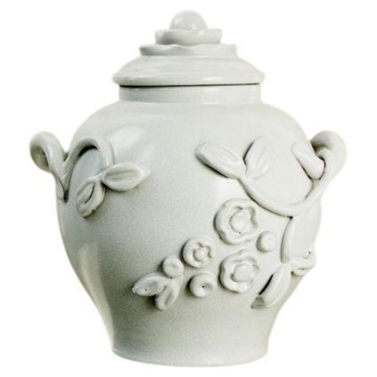 Large Earthenware Lid Jar with Two Handles For Sale at 1stDibs