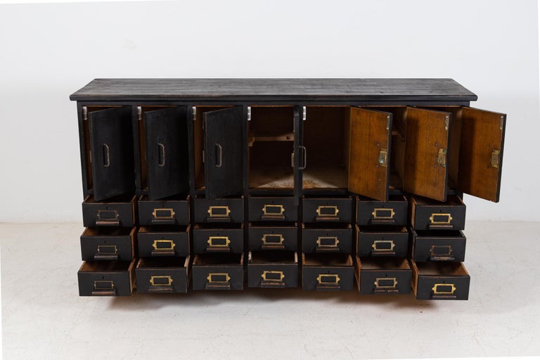 Large Ebonised English Oak Panelled Locker Cabinet For Sale at 1stDibs