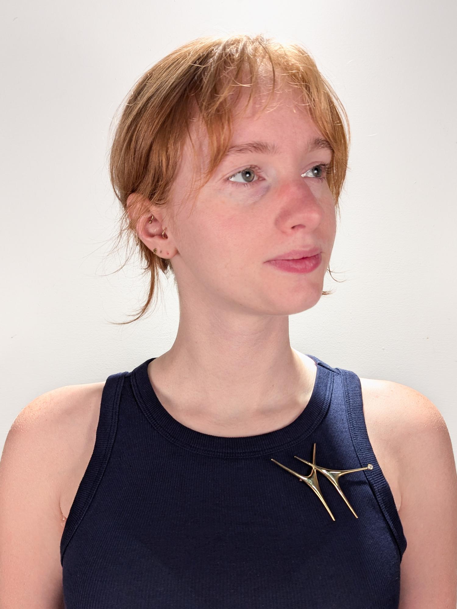 Large Ed Wiener NYC Modernist 14K Gold and Diamond Brooch or Pin For ...