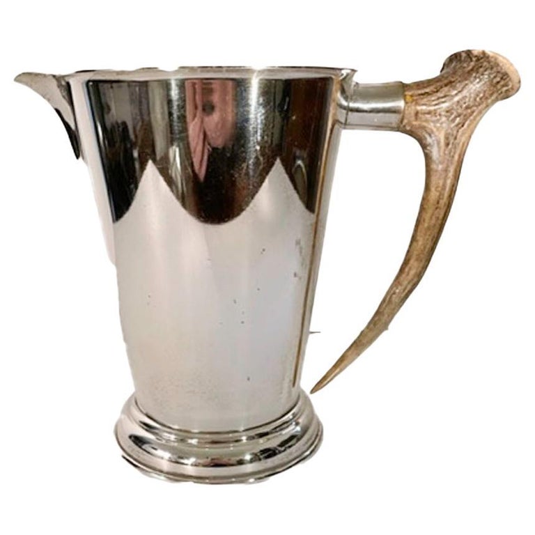 Large Edwardian Silver Plate Water Pitcher w/Antler Handle by P.H ...