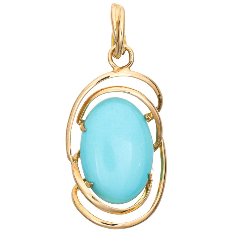 Large Egg Shell Blue Turquoise Pendant Vintage 18 Karat Gold Estate ...