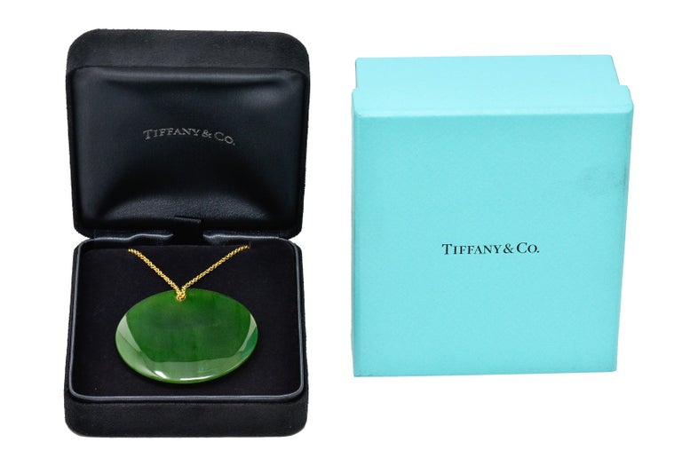 Large Elsa Peretti Tiffany and Co. Nephrite Jade 18 Karat Yellow Gold ...