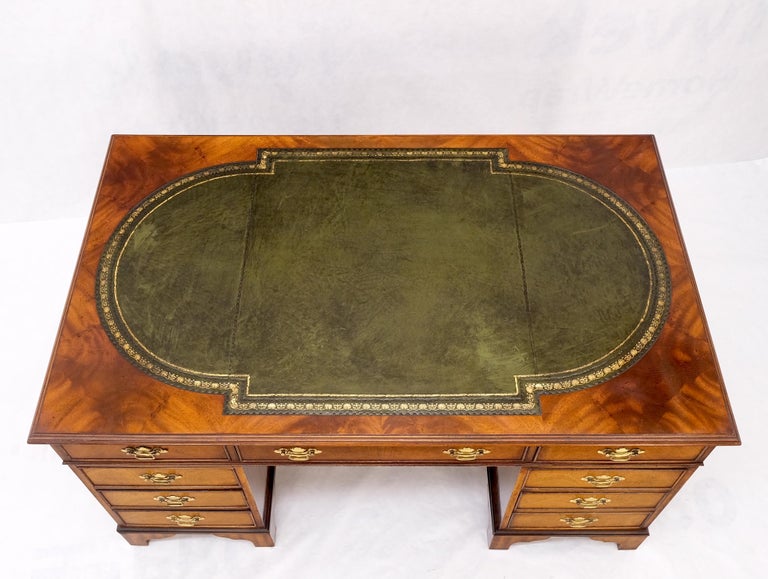 Large Embossed Green Leather Top Flame Mahogany Double Pedestal Federal ...