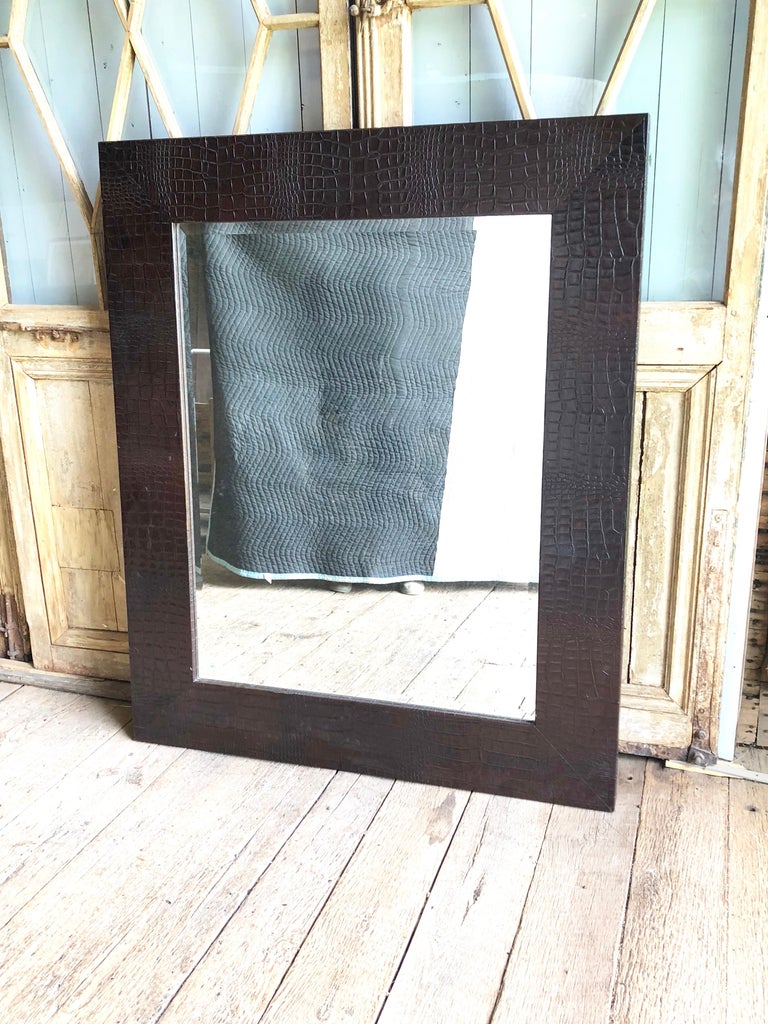 Large Embossed-Leather Framed Mirror For Sale at 1stDibs