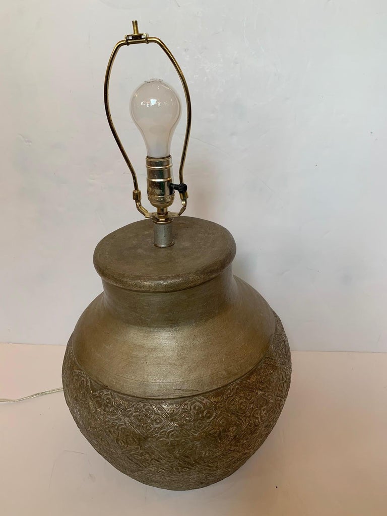 Large Embossed Metal Round Table Lamp For Sale at 1stDibs | large round ...