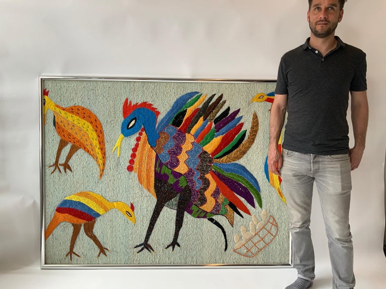 Large Embroidered Turkey Wall Hanging at 1stDibs