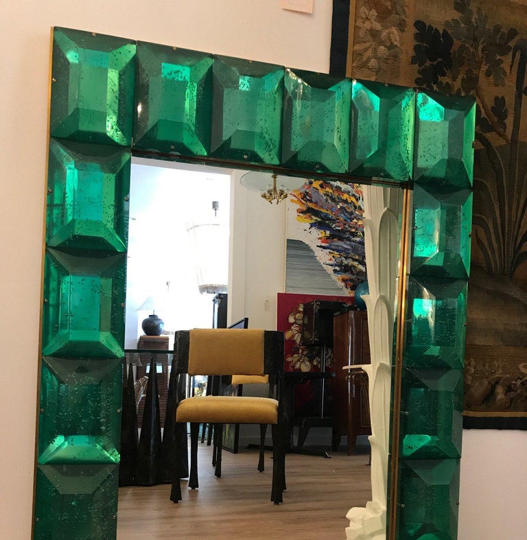 Large Emerald Green Murano Glass Mirror at 1stDibs