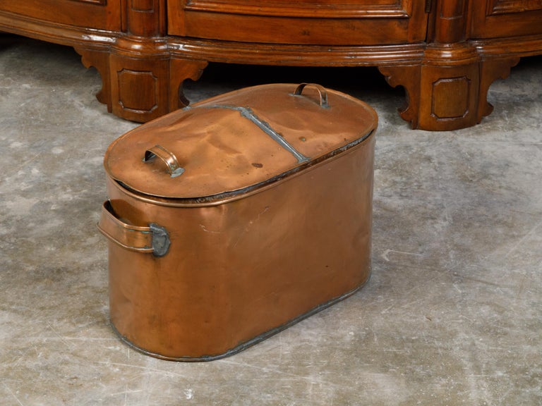 Large English 1930s Copper Braising Pan with Handles and Weathered ...