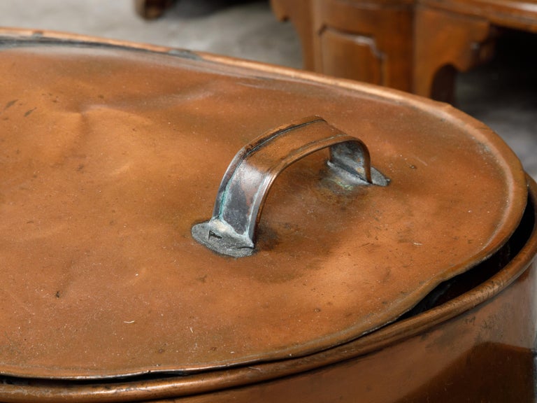 Large English 1930s Copper Braising Pan with Handles and Weathered ...