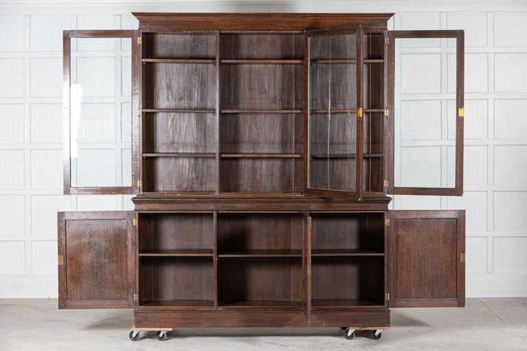 Large English 19th C Oak Glazed Bookcase at 1stDibs