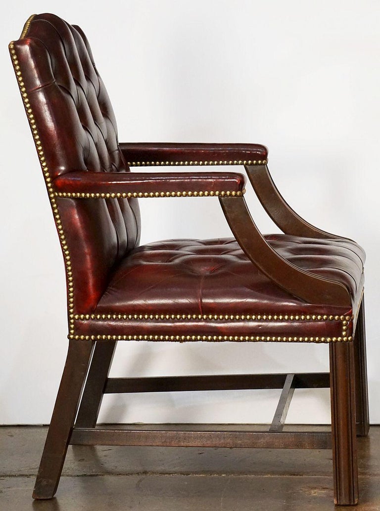 Large English Armchair or Library Chair of Tufted Leather at 1stDibs
