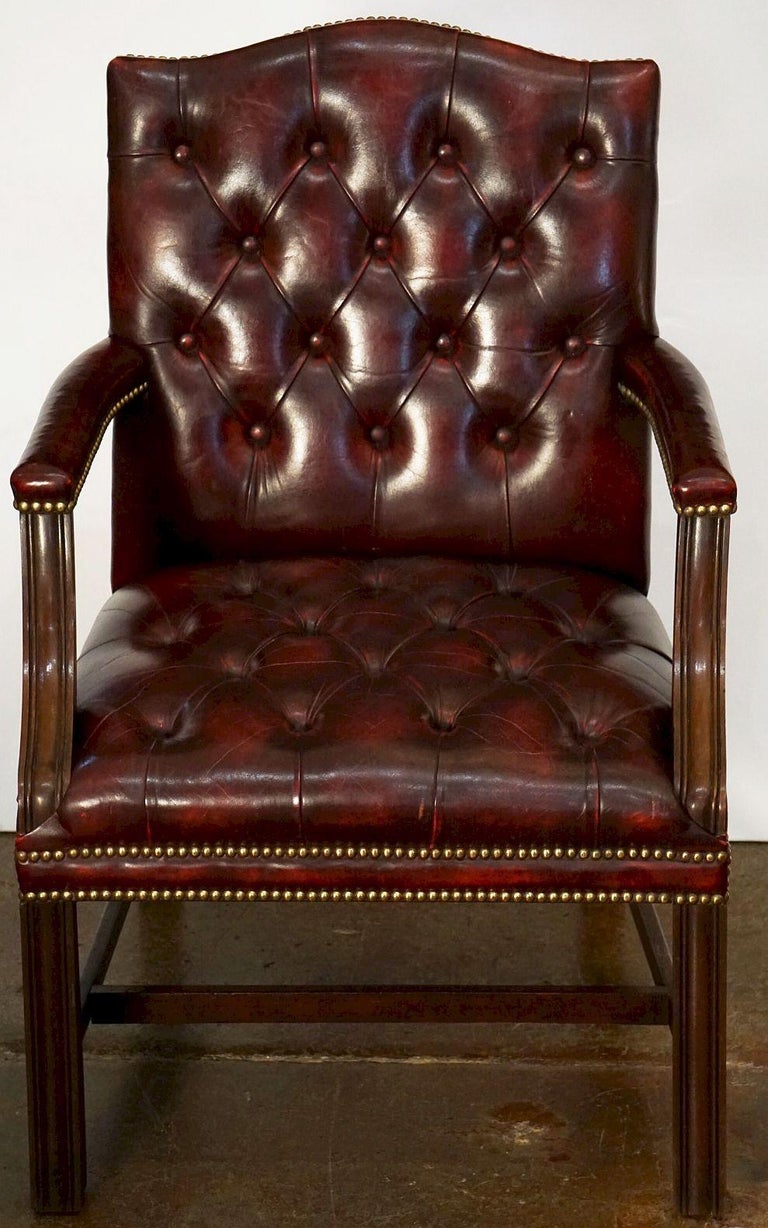 Large English Armchair or Library Chair of Tufted Leather at 1stDibs