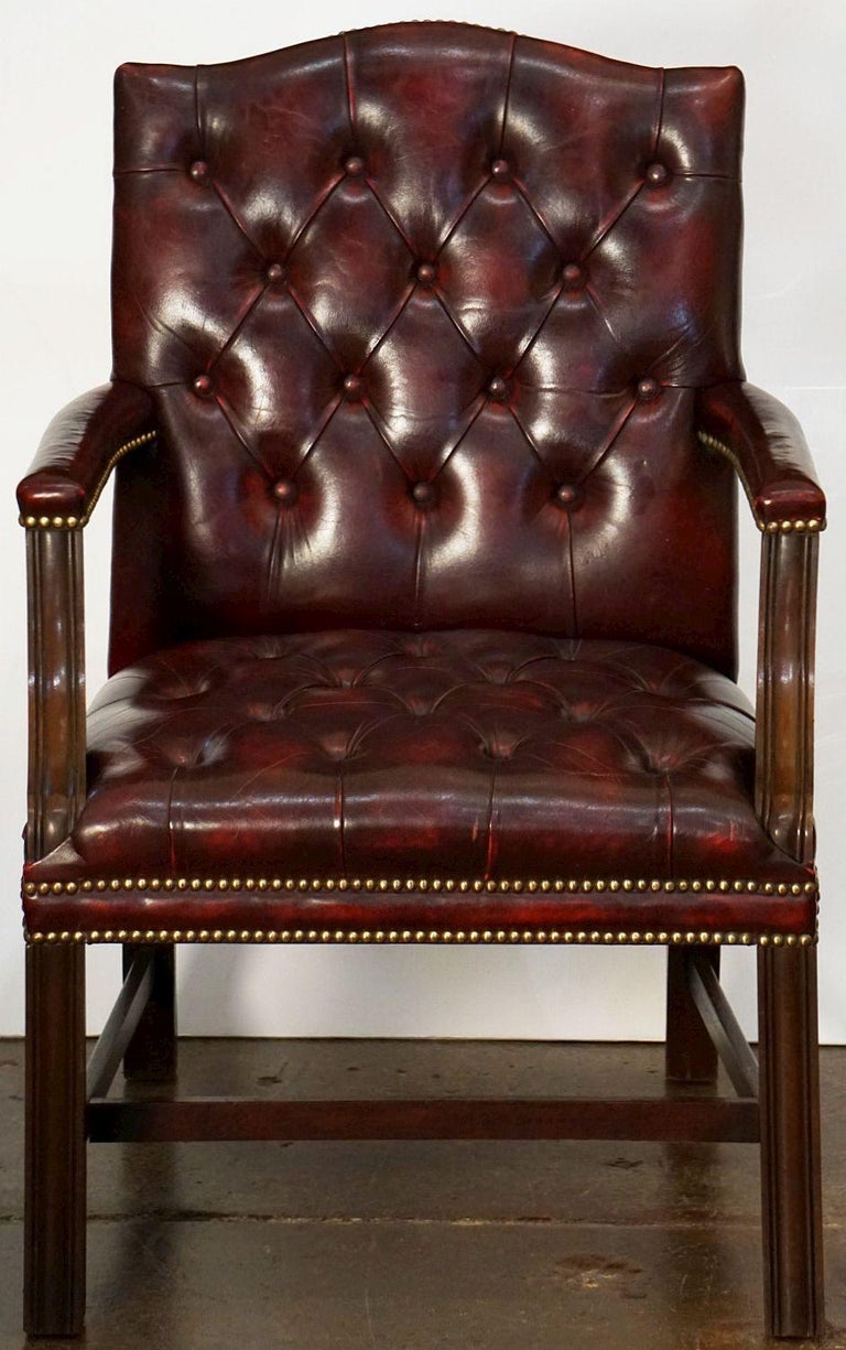 Large English Armchair or Library Chair of Tufted Leather at 1stDibs