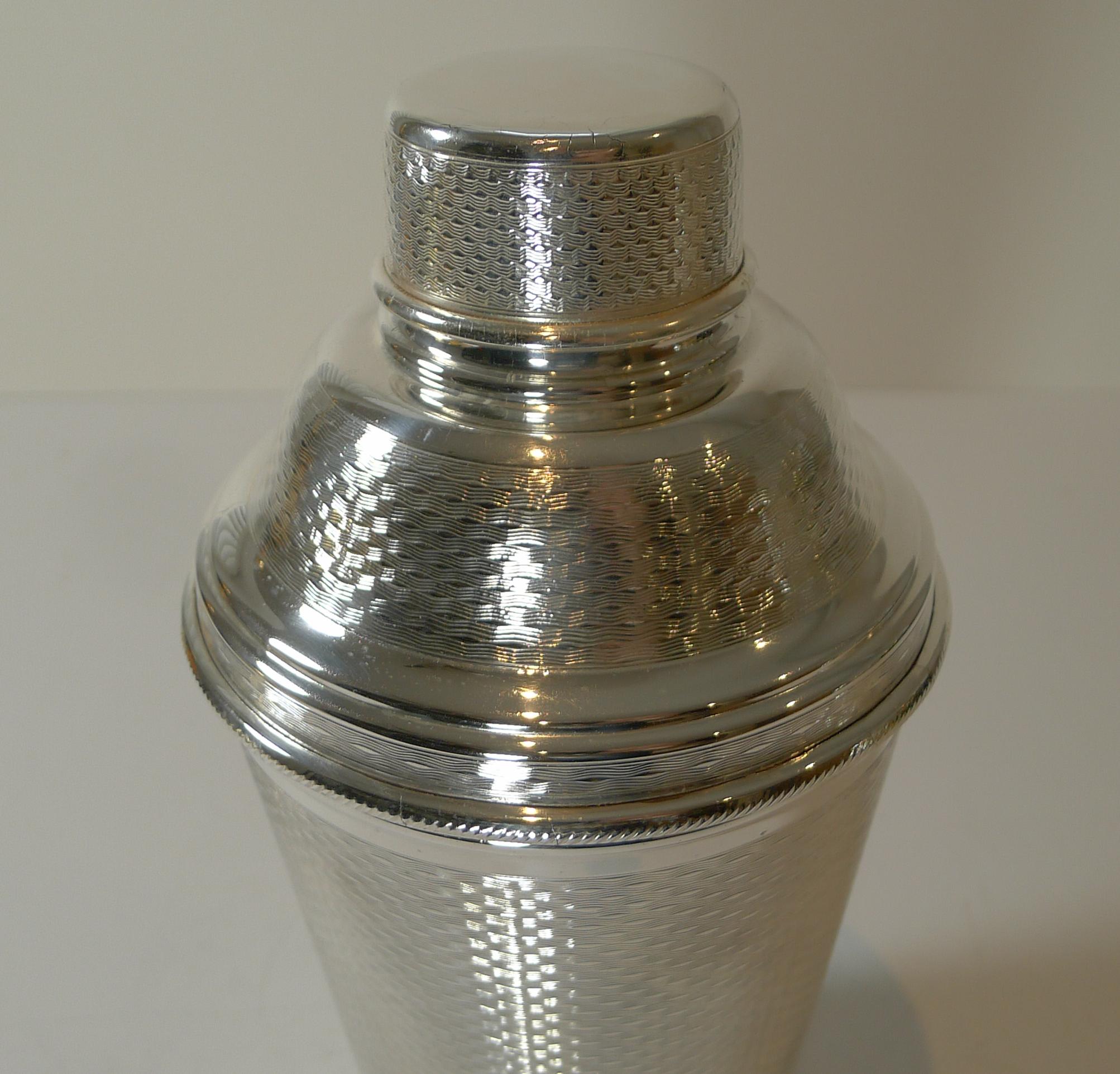 Large English Art Deco Silver Plated Cocktail Shaker, Engine Turned at ...
