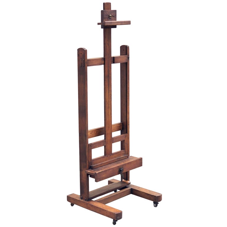 Large English Artist's Display or Floor Easel with Adjustable Tray and ...