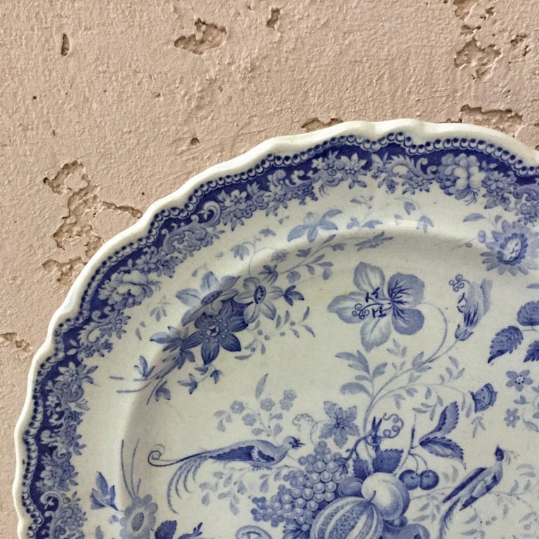 Large English Blue and White Birds with Fruits, circa 1890 at 1stDibs