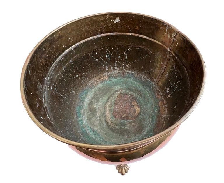 Large English Brass Tripod Coal Bucket with Lion Ring Handles and Paw ...