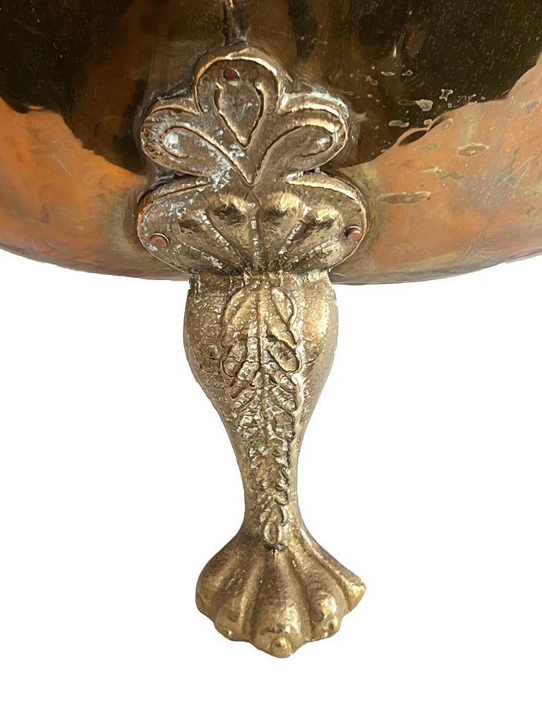 Large English Brass Tripod Coal Bucket with Lion Ring Handles and Paw ...