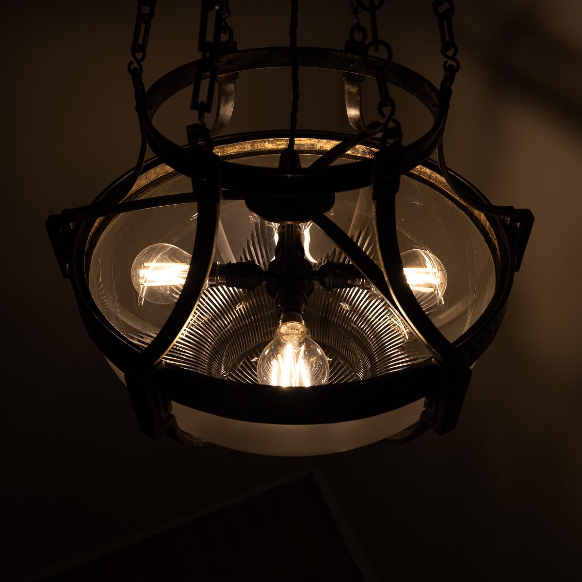 Large English Cast Brass and Etched Crystal Pendant Light by Faraday ...