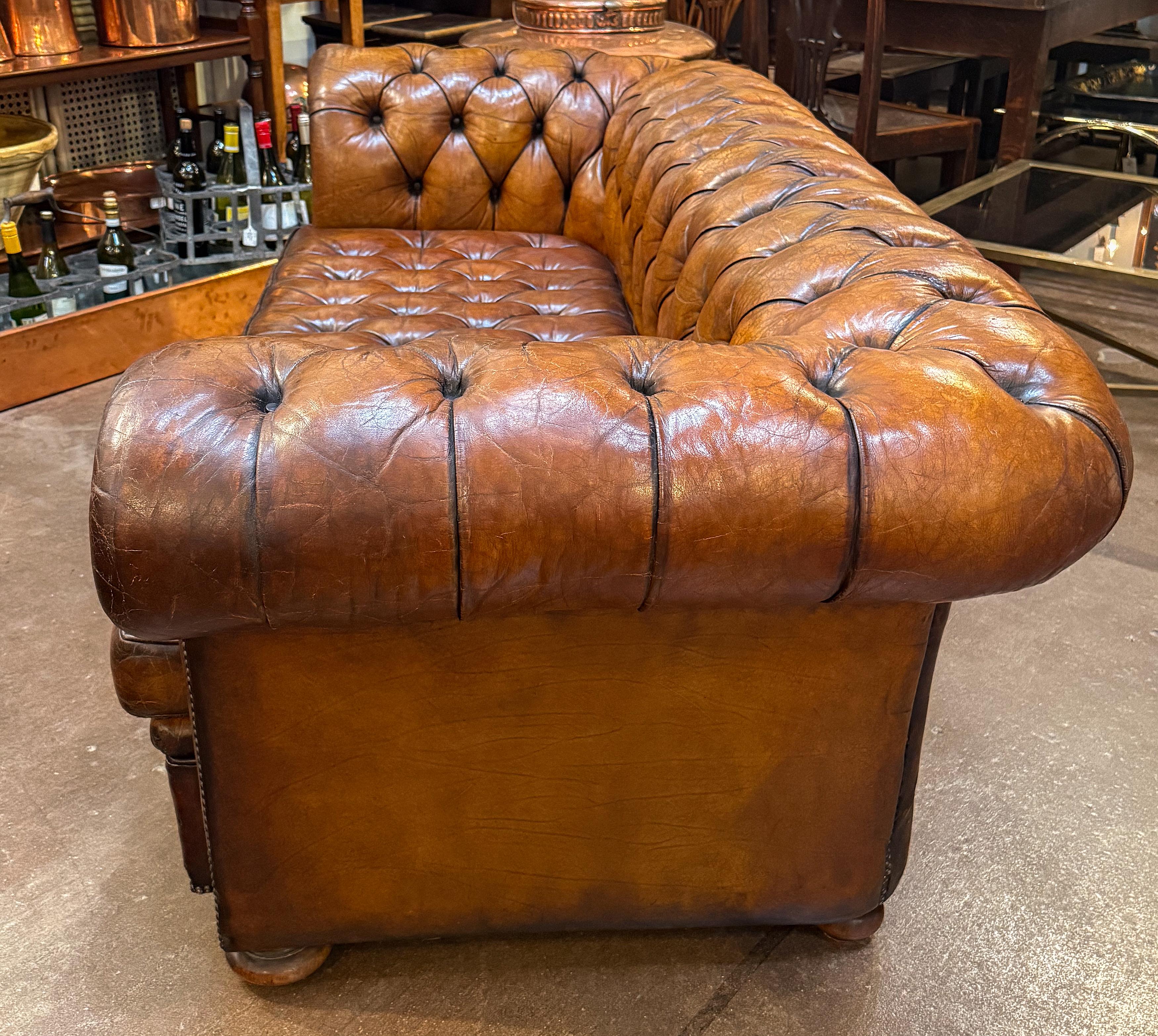 Large English Chesterfield Sofa of Tufted Leather from the Edwardian ...