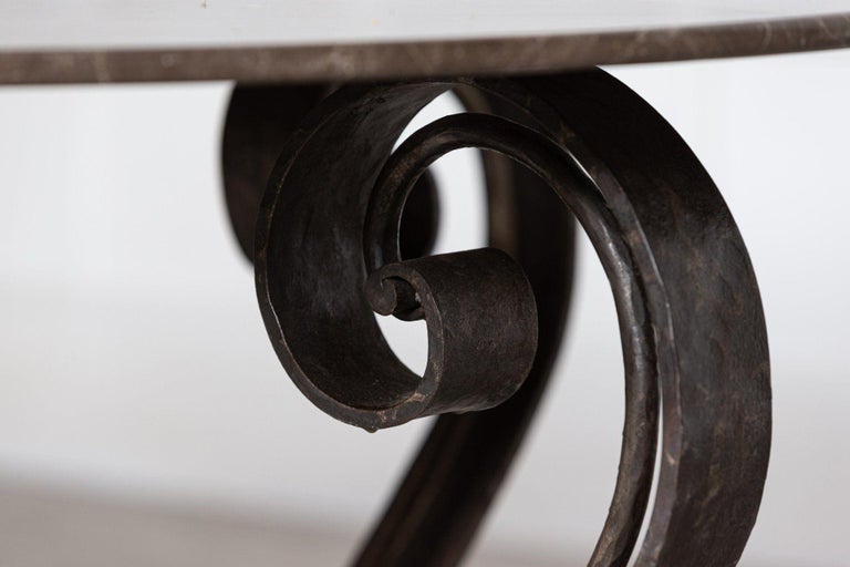 Large English Circular Marble Top Wrought Iron Table For Sale at 1stDibs