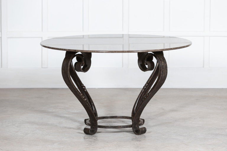 Large English Circular Marble Top Wrought Iron Table For Sale at 1stDibs
