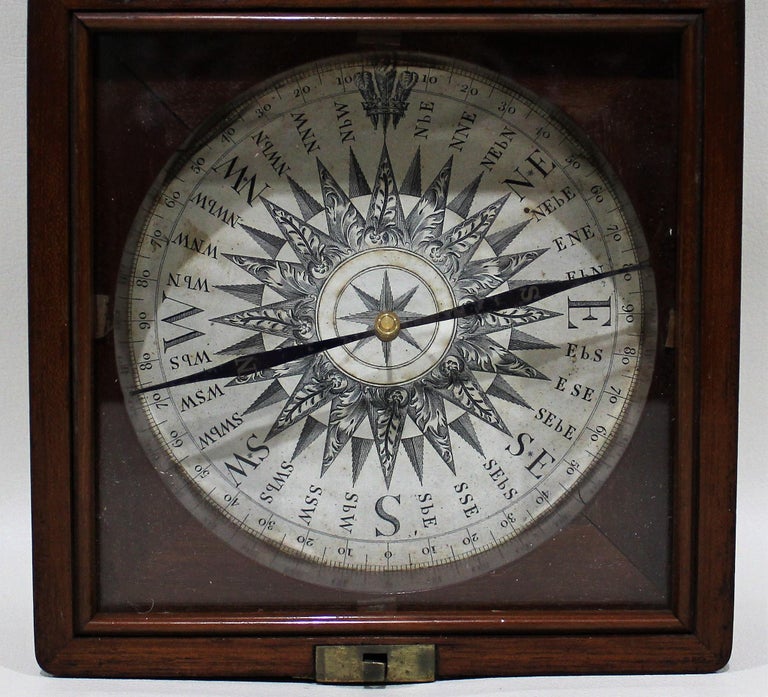 Large English Compass in Fitted Mahogany Case at 1stDibs