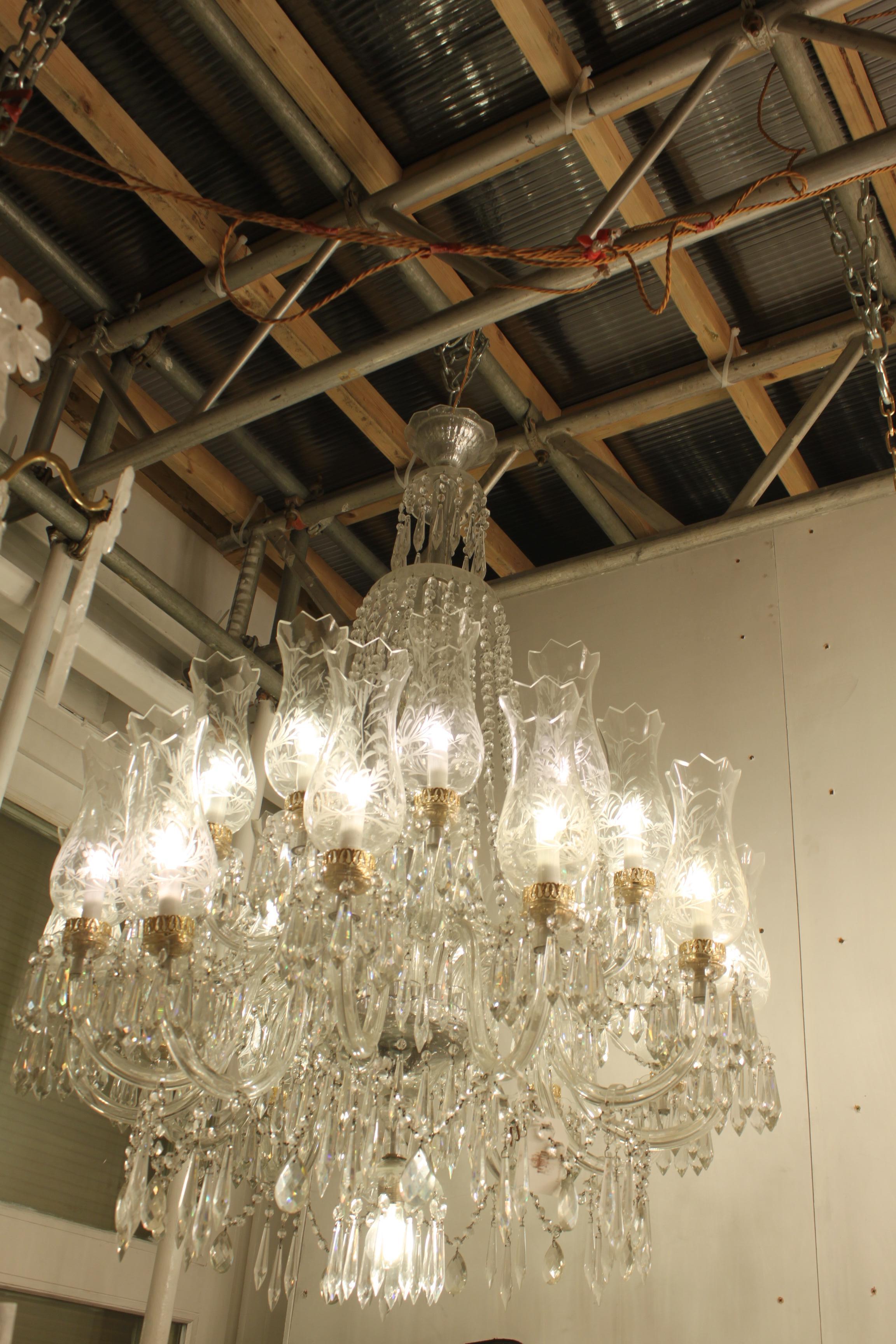 Large English crystal chandeliers with crystal storm shades For Sale at ...