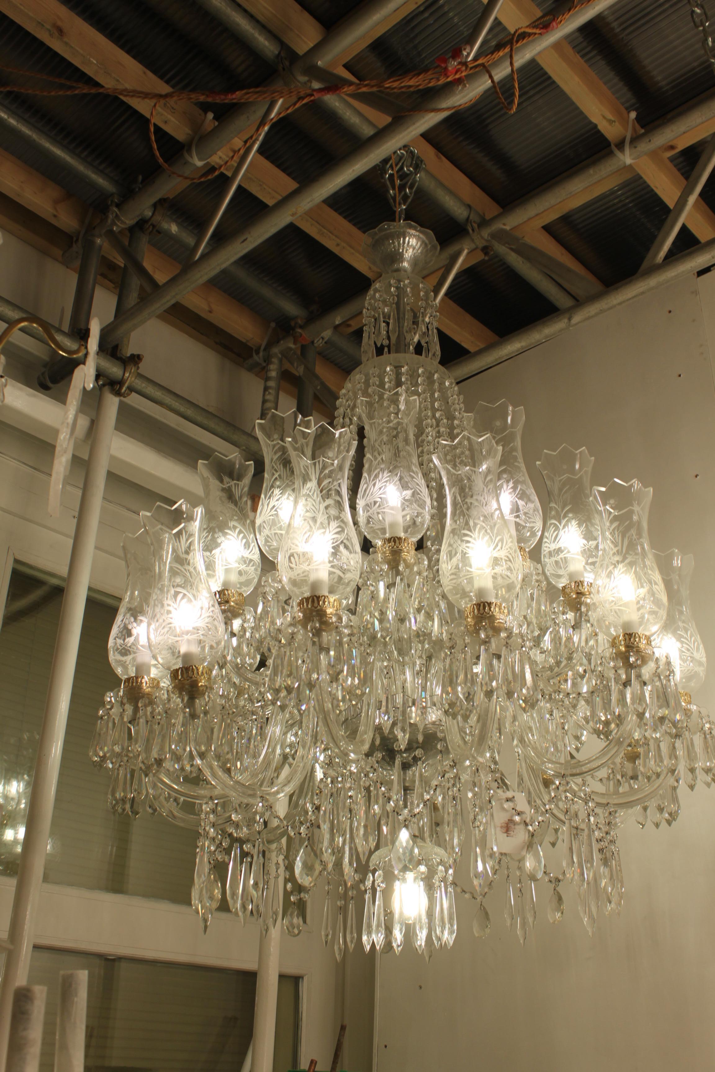 Large English crystal chandeliers with crystal storm shades For Sale at ...