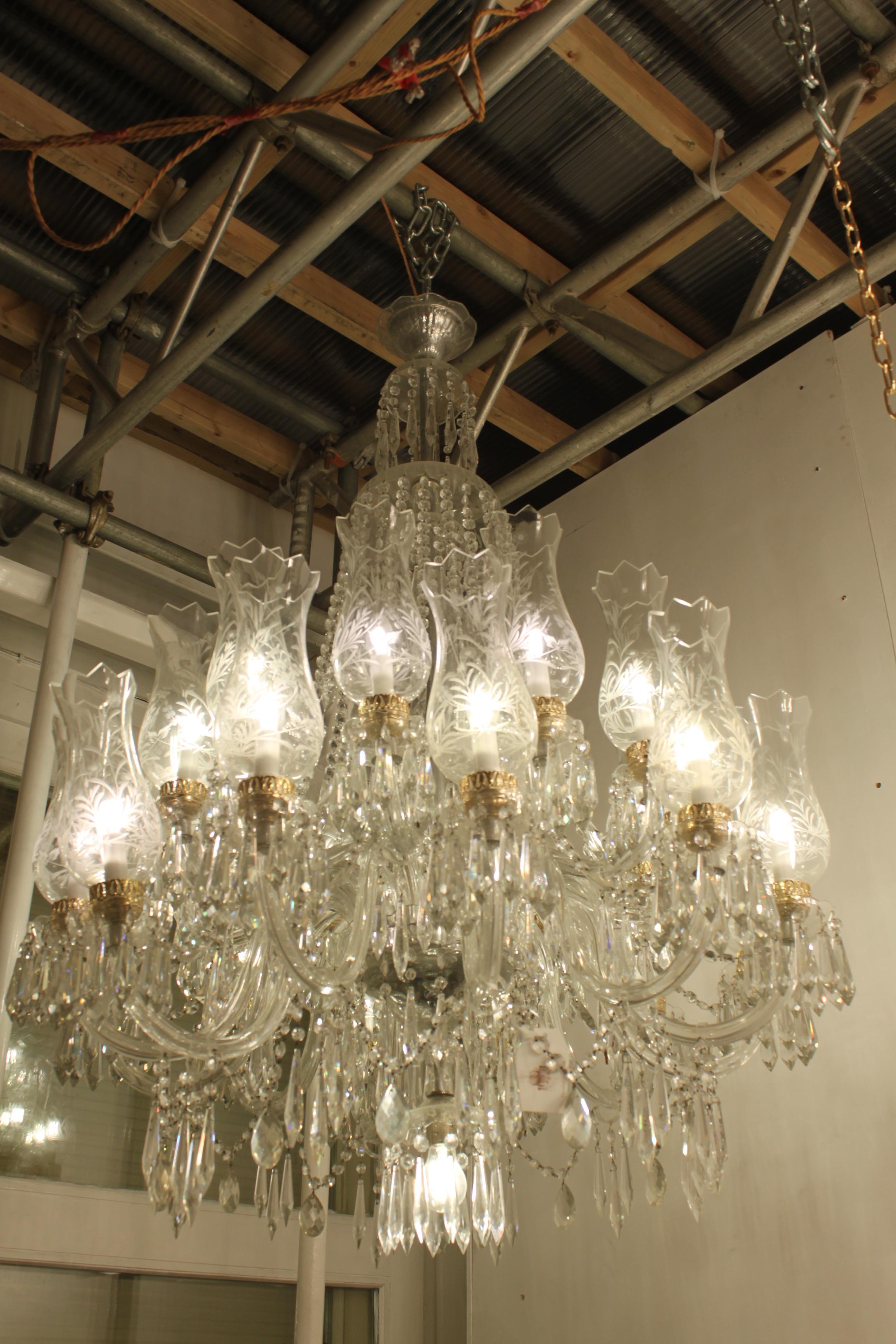 Large English crystal chandeliers with crystal storm shades For Sale at ...