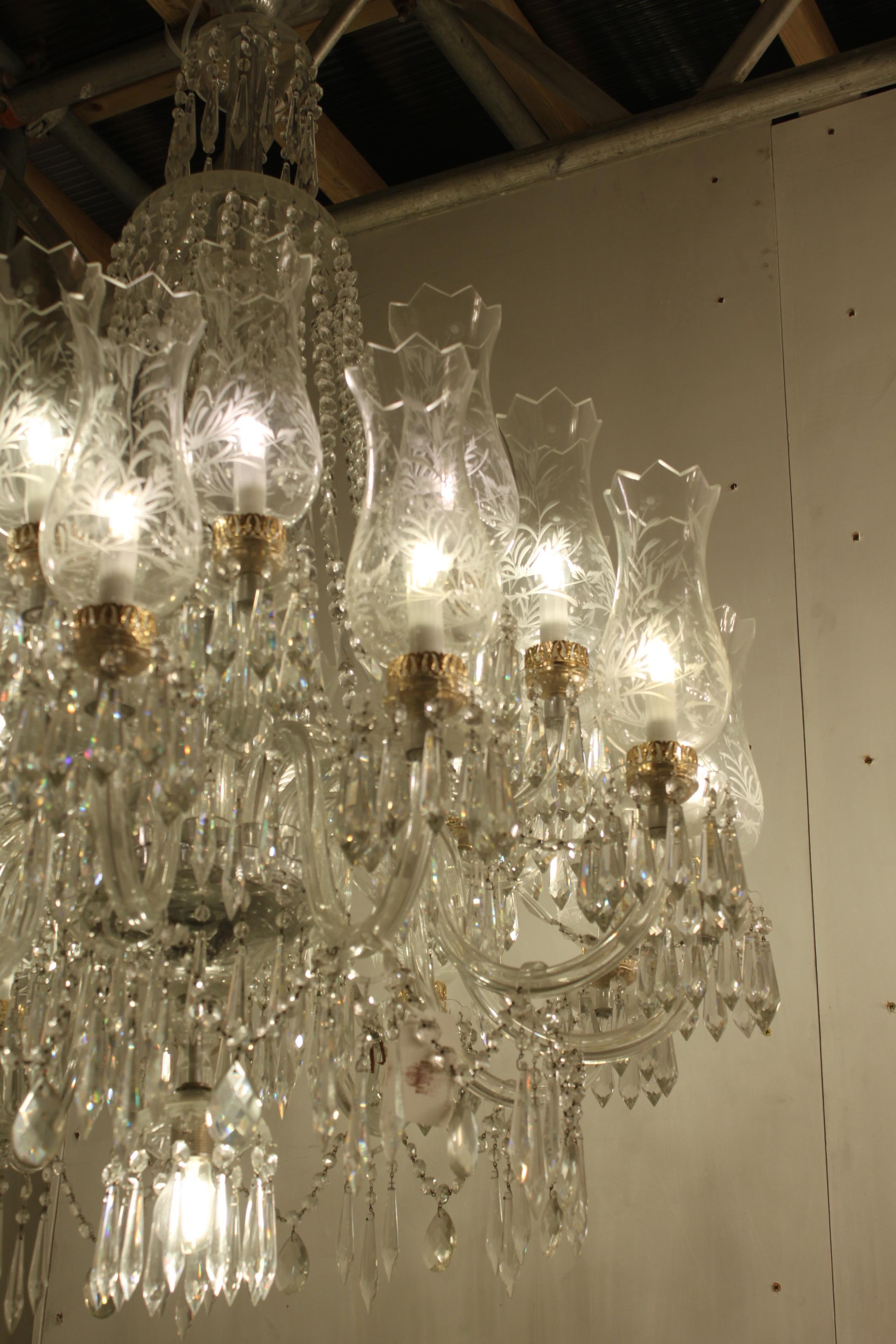 Large English crystal chandeliers with crystal storm shades For Sale at ...