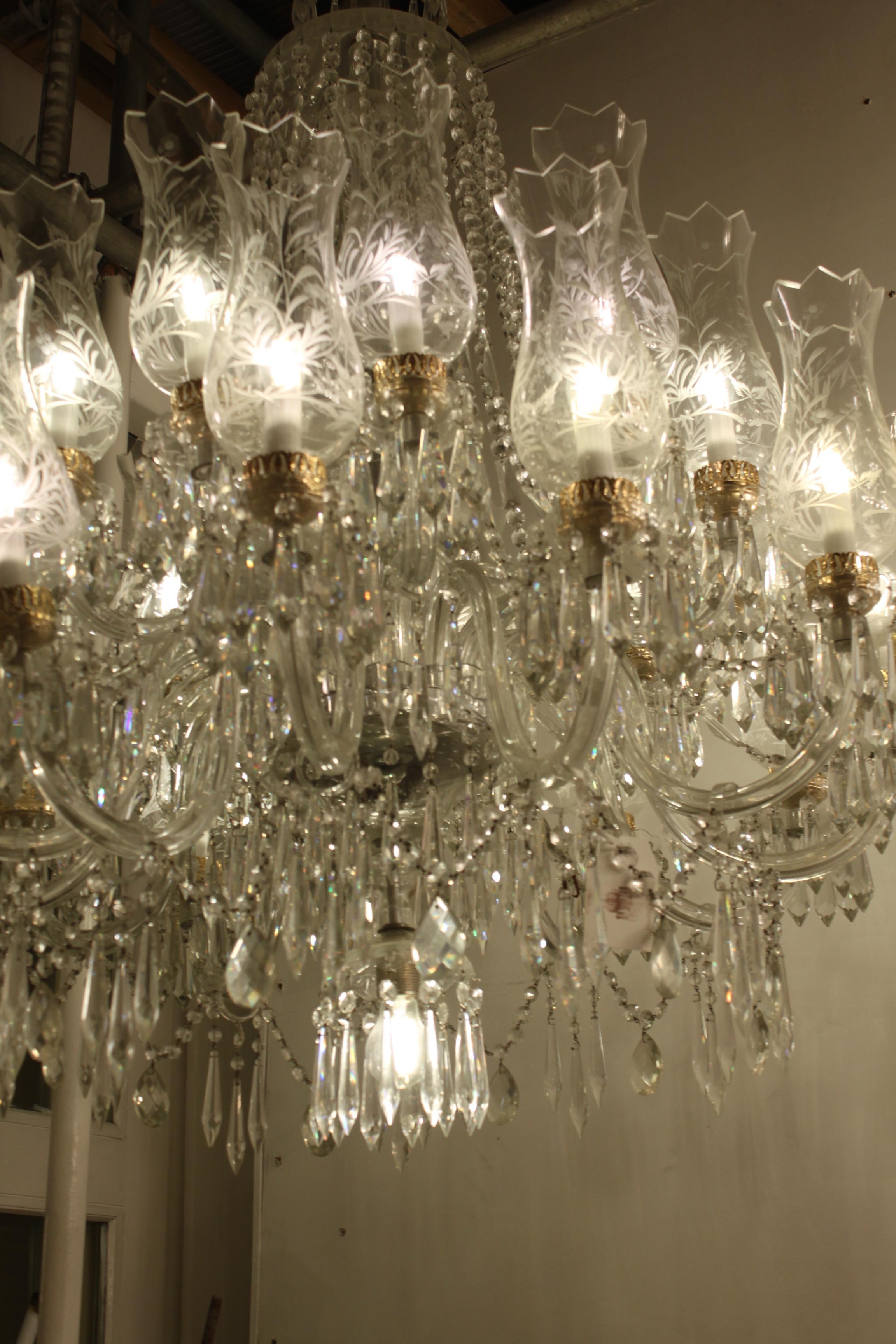 Large English crystal chandeliers with crystal storm shades For Sale at ...