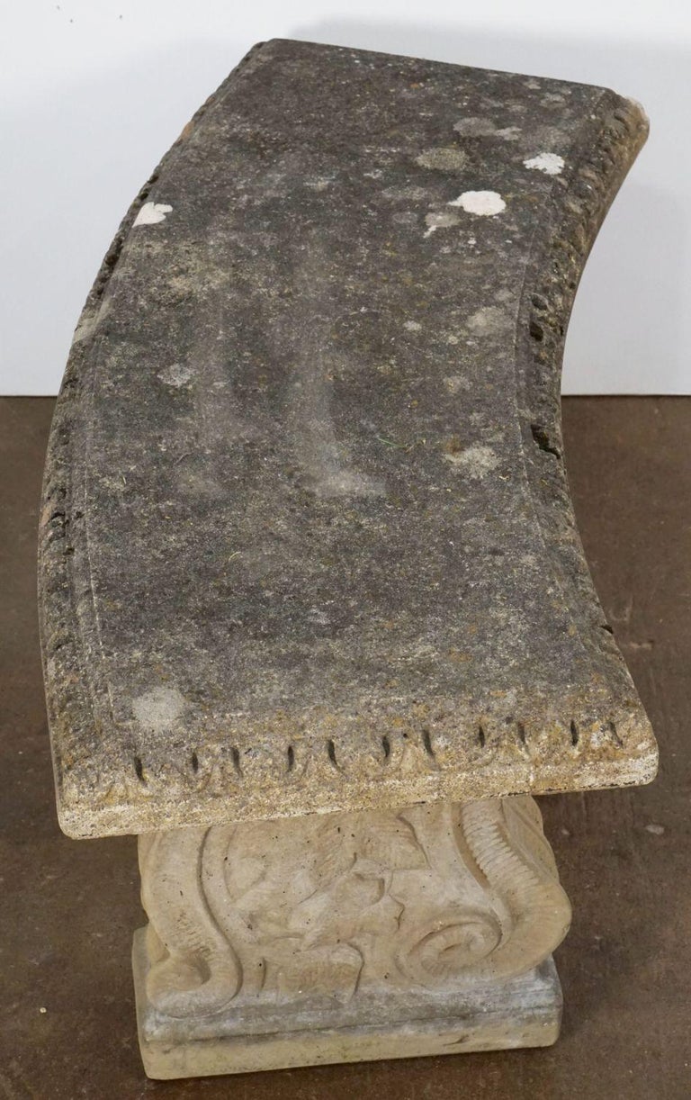 Large English Curved Garden Stone Bench or Seat with Scroll Base ...