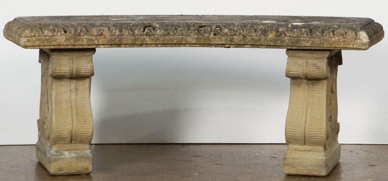 Large English Curved Garden Stone Bench or Seat with Scroll Base ...