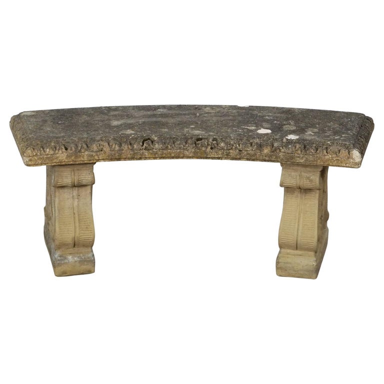 Large English Curved Garden Stone Bench or Seat with Scroll Base ...