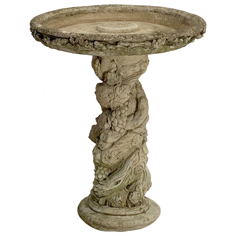 Large English Garden Stone Bird Bath with Faux Bois Relief at 1stDibs
