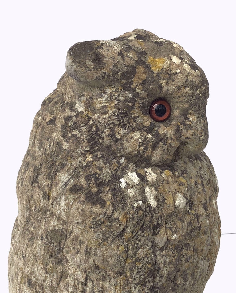 Large English Garden Stone Owl Statues with Glass Eyes 'Individually ...