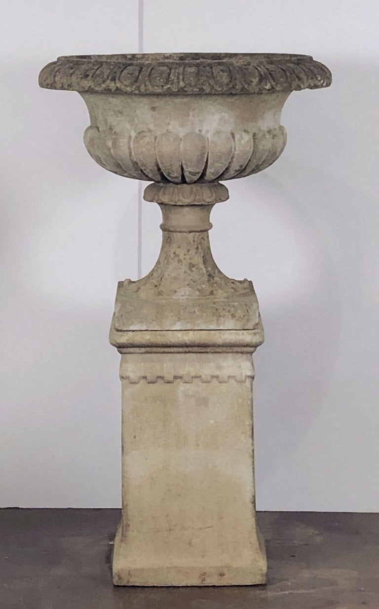Large English Garden Stone Urn or Planter Pot on Plinth or Pedestal at ...