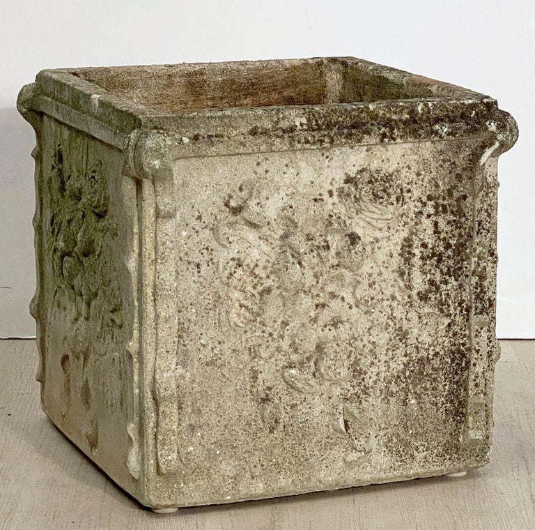 Large English Garden Stone Square Planter or Pot with Floral Relief at ...