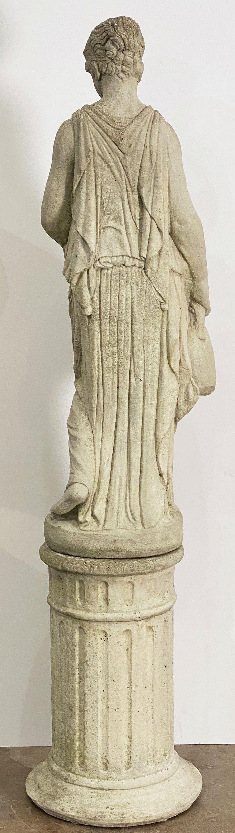 Large English Garden Stone Statue of a Maiden on Column Pedestal (H 59 ...